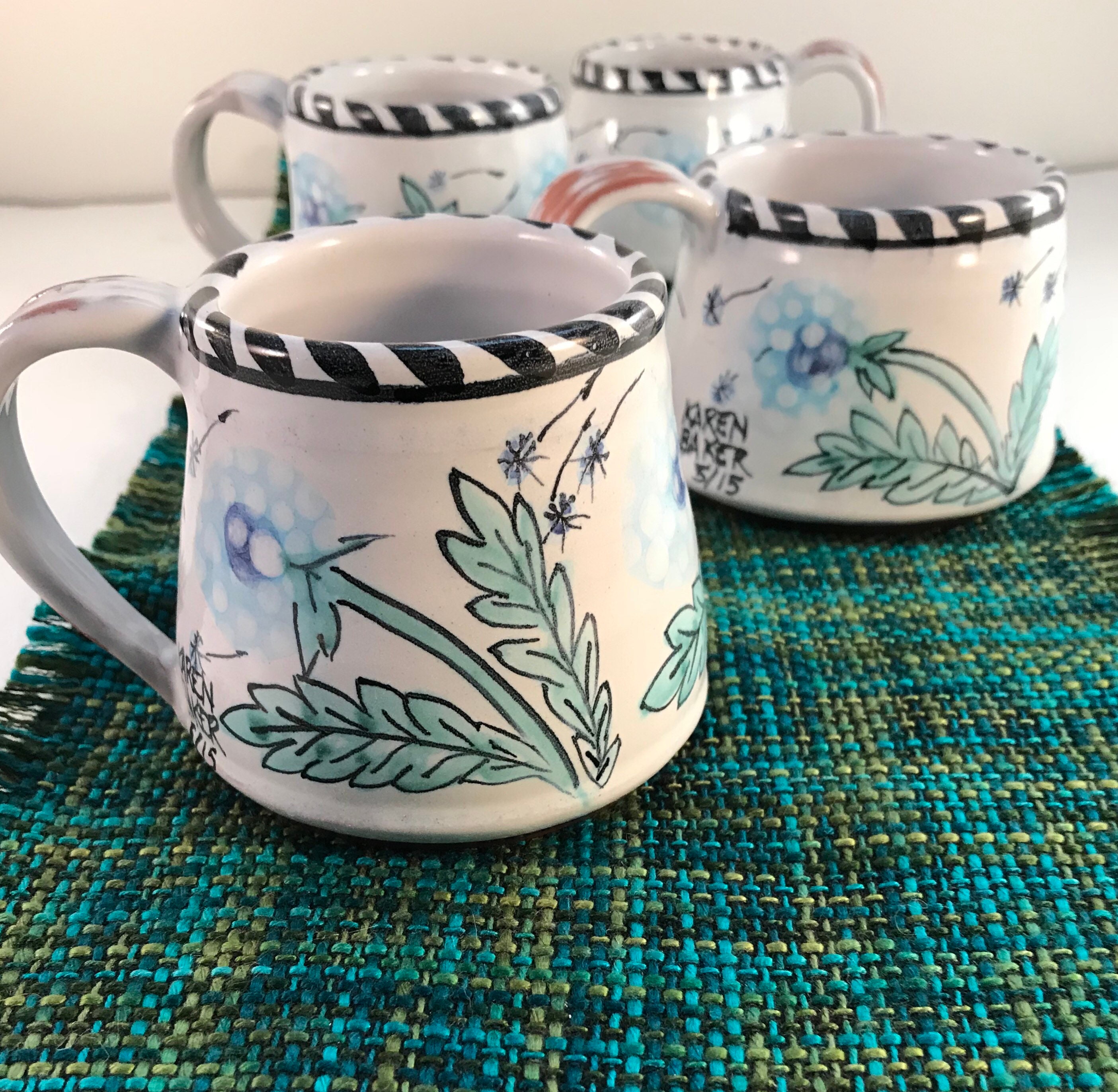 Dandelion Coffee Mug is a Hand Painted Majolica Tea Cup or Coffee Mug ...