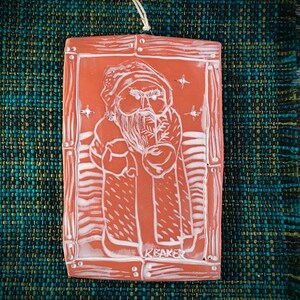 St. Nick or Santa Ceramic Wall Hanging Terra Cotta Tile. Christmas ...