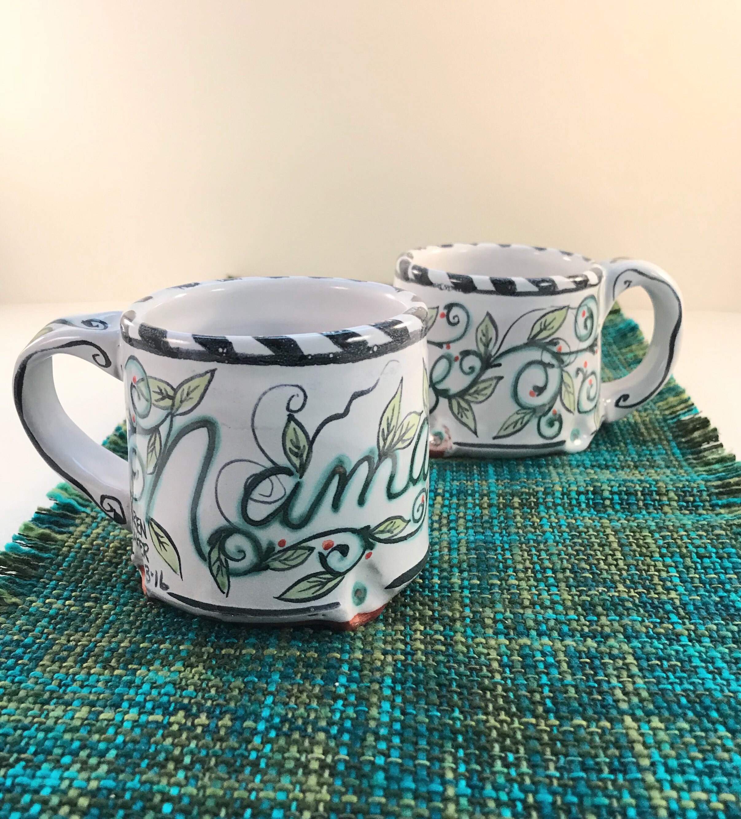 Namaste Yoga Tea Mug. A Majolica Pottery Coffee Mug, by Artist Karen ...