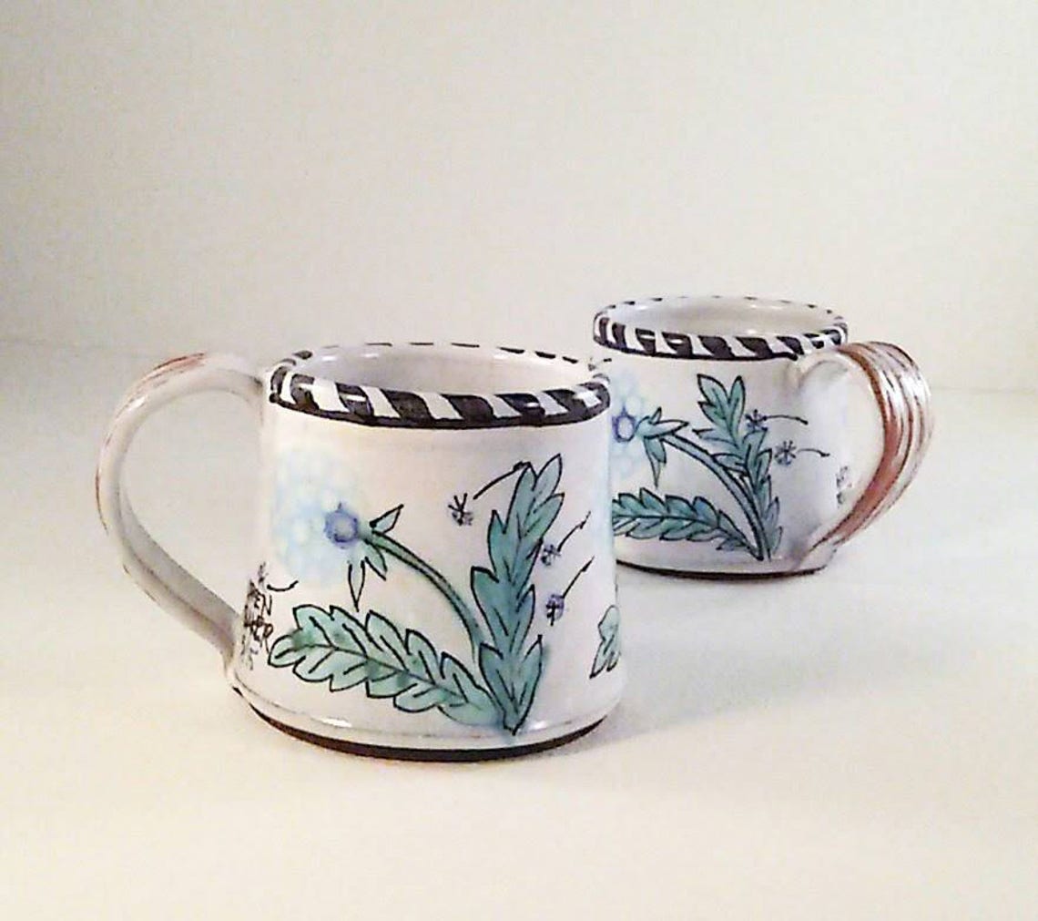 Dandelion Coffee Mug is a Hand Painted Majolica Tea Cup or Coffee Mug ...