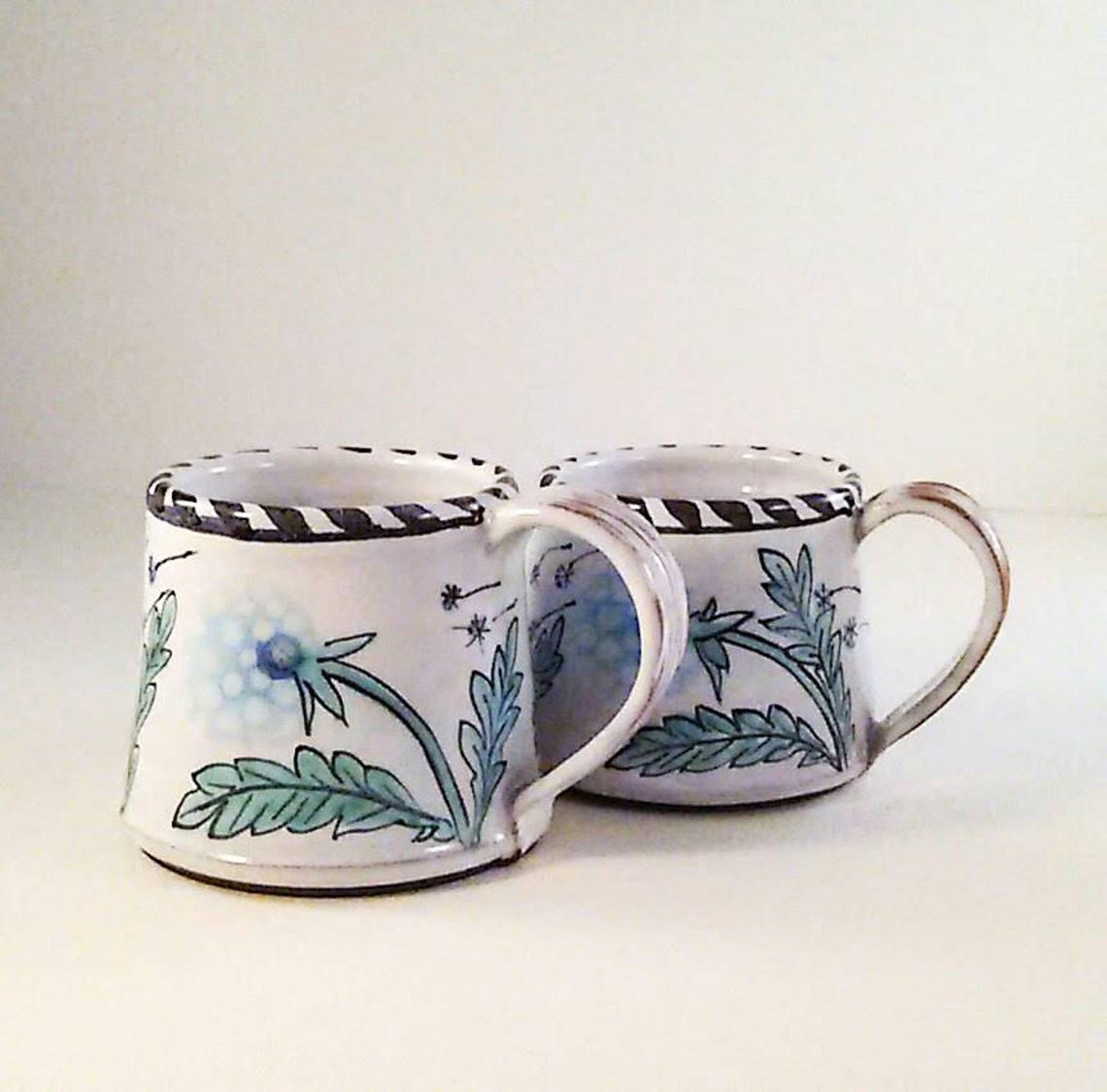 Dandelion Coffee Mug is a Hand Painted Majolica Tea Cup or - Etsy
