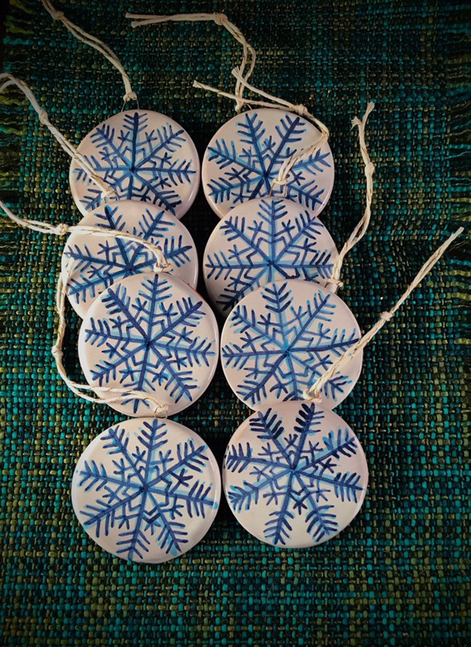 Hand Painted Snowflake Ornament. Ceramic Disc With Majolica Glaze ...