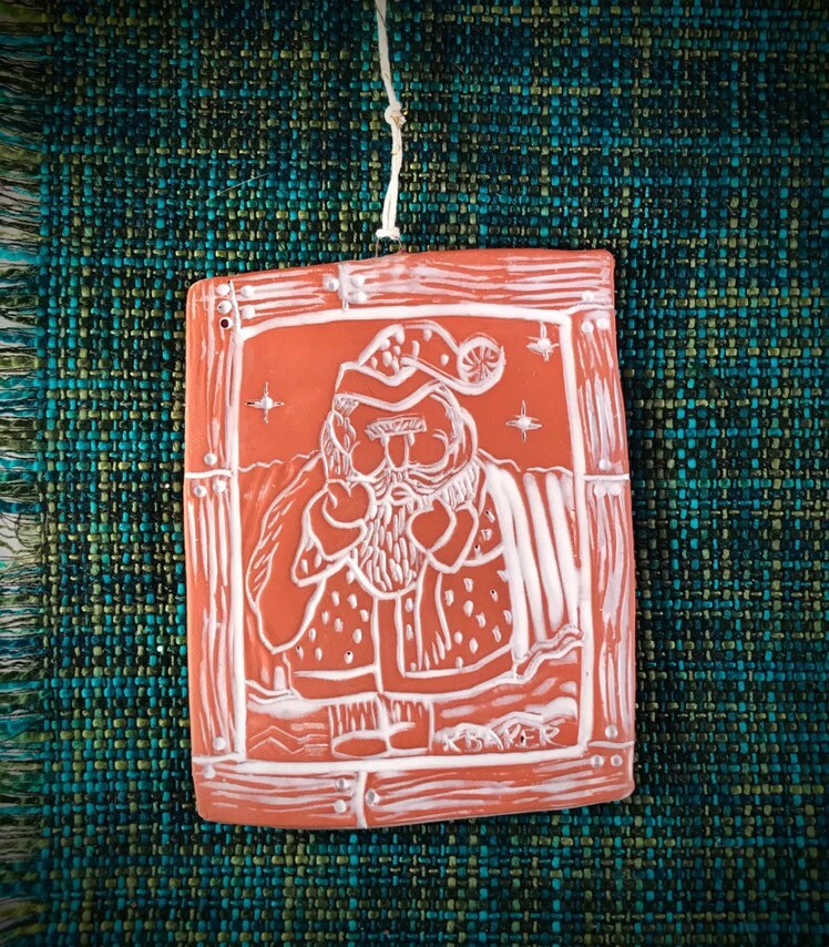 St. Nick or Santa Ceramic Wall Hanging Terra Cotta Tile. Christmas ...