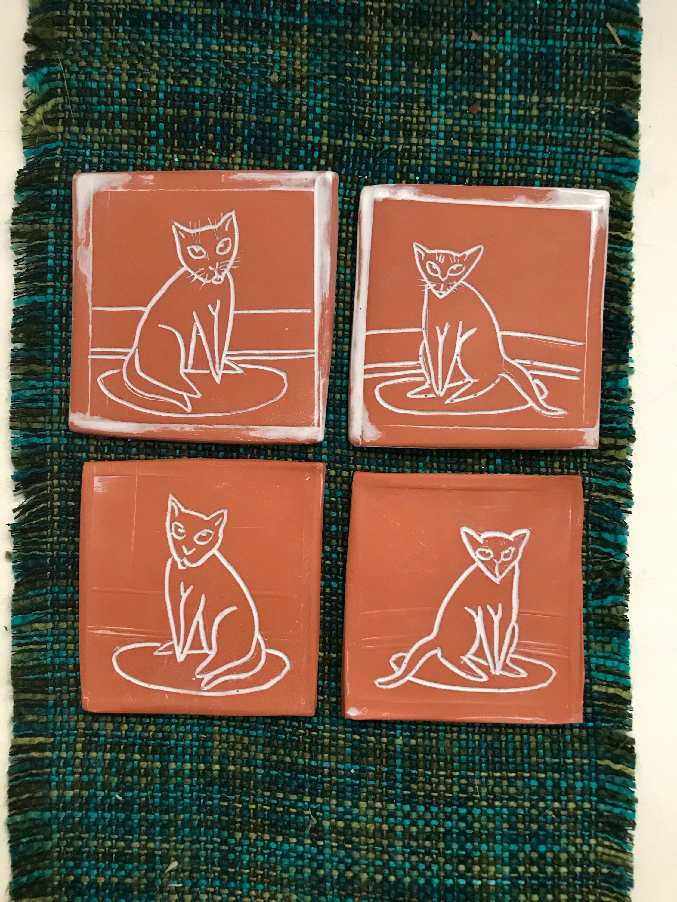 Decorative Ceramic Tiles of Cats, in Silhouettes for Accents on Your ...