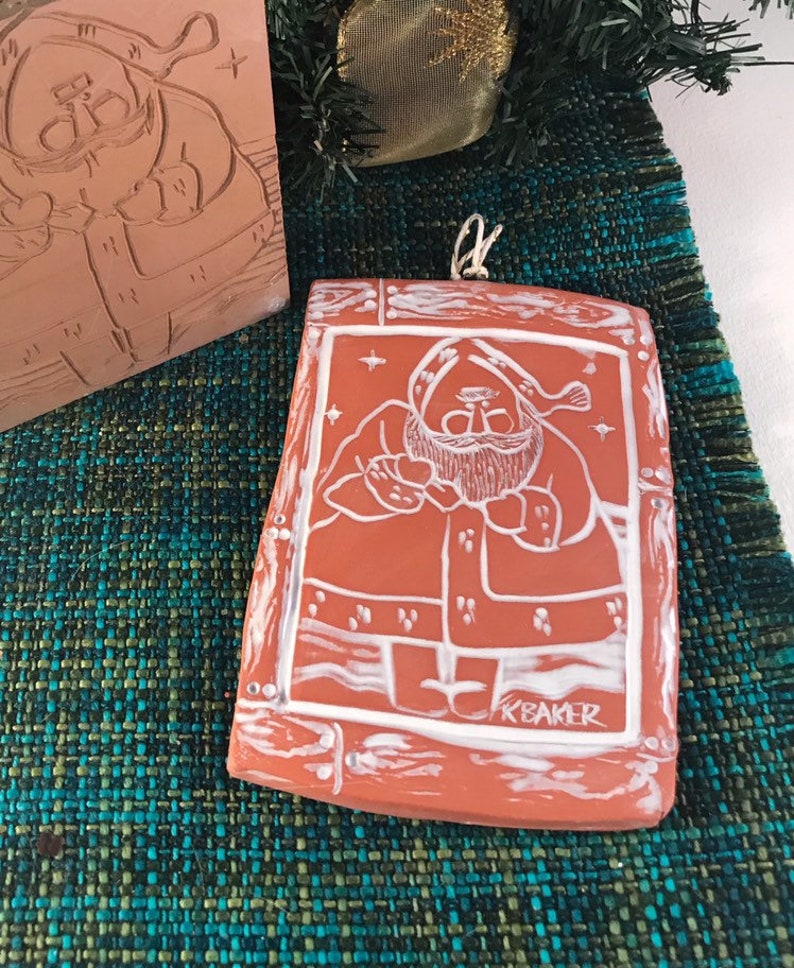 St. Nick or Santa Ceramic Wall Hanging Terra Cotta Tile. Christmas ...