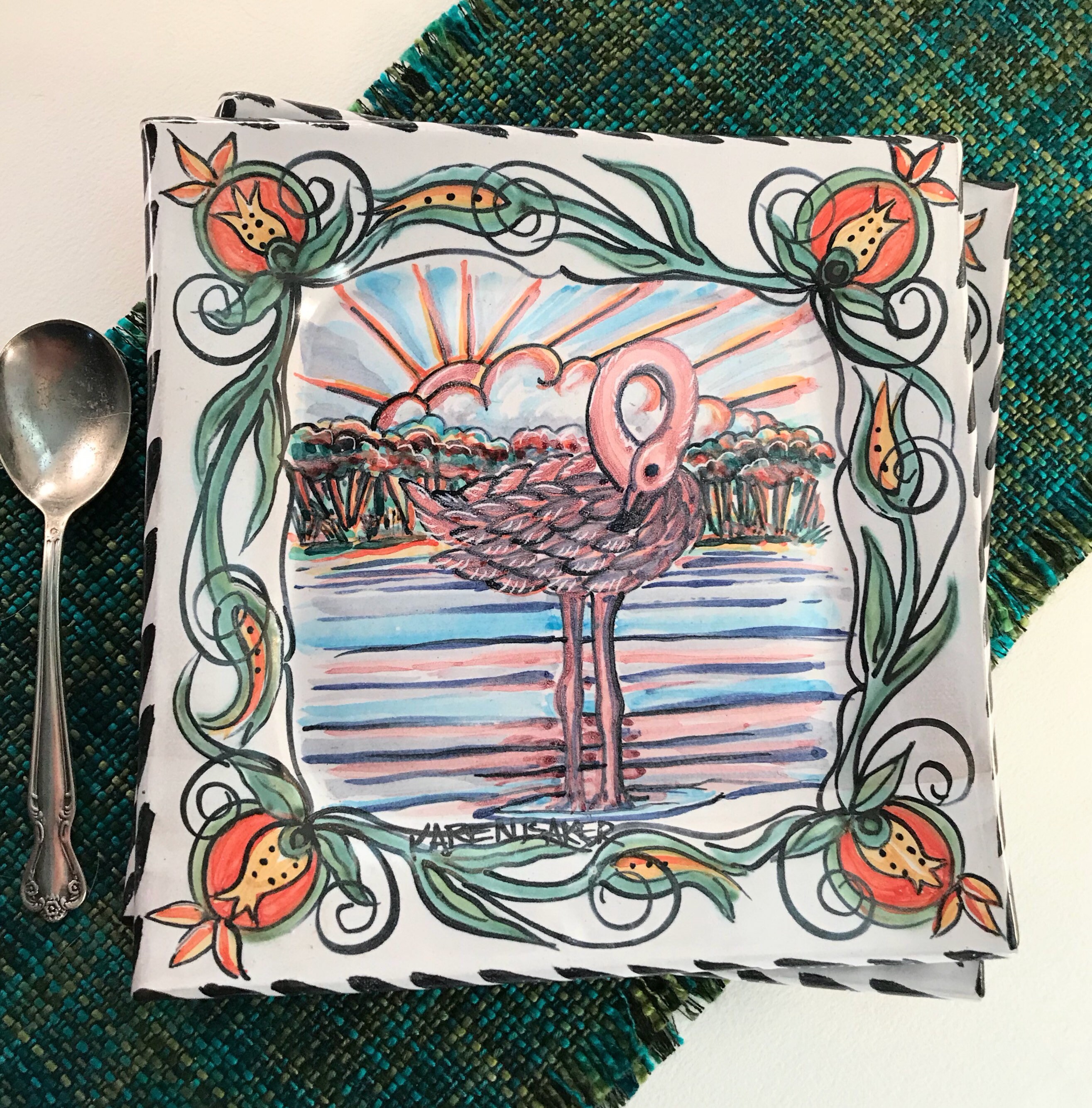 Florida Landscapes a Hand Painted Majolica Pottery is a Square ...