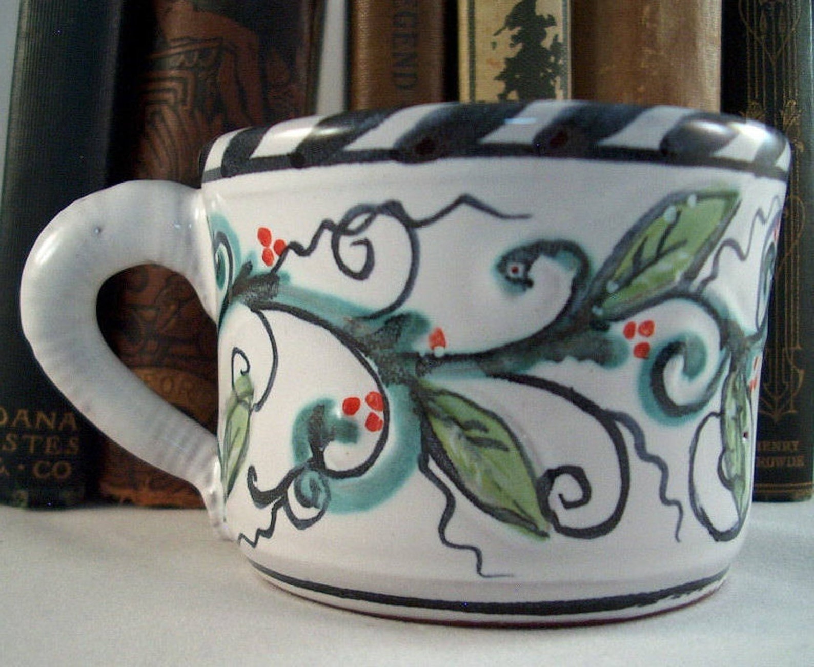 Majolica Hand Painted Coffee Mug - Wheel Thrown Pottery Tea Cup - Red ...