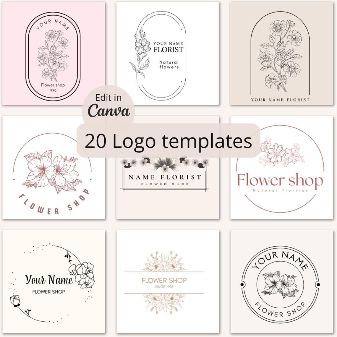 Minimalist Florist Logo/ Editable Design in Canva/ Natural and Elegant ...