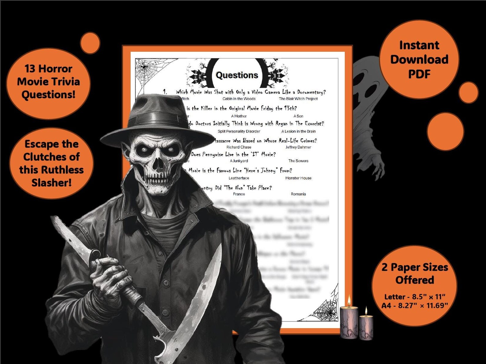 Horror Movie Trivia Drinking Game | Interactive, Printable (PDF) - Etsy