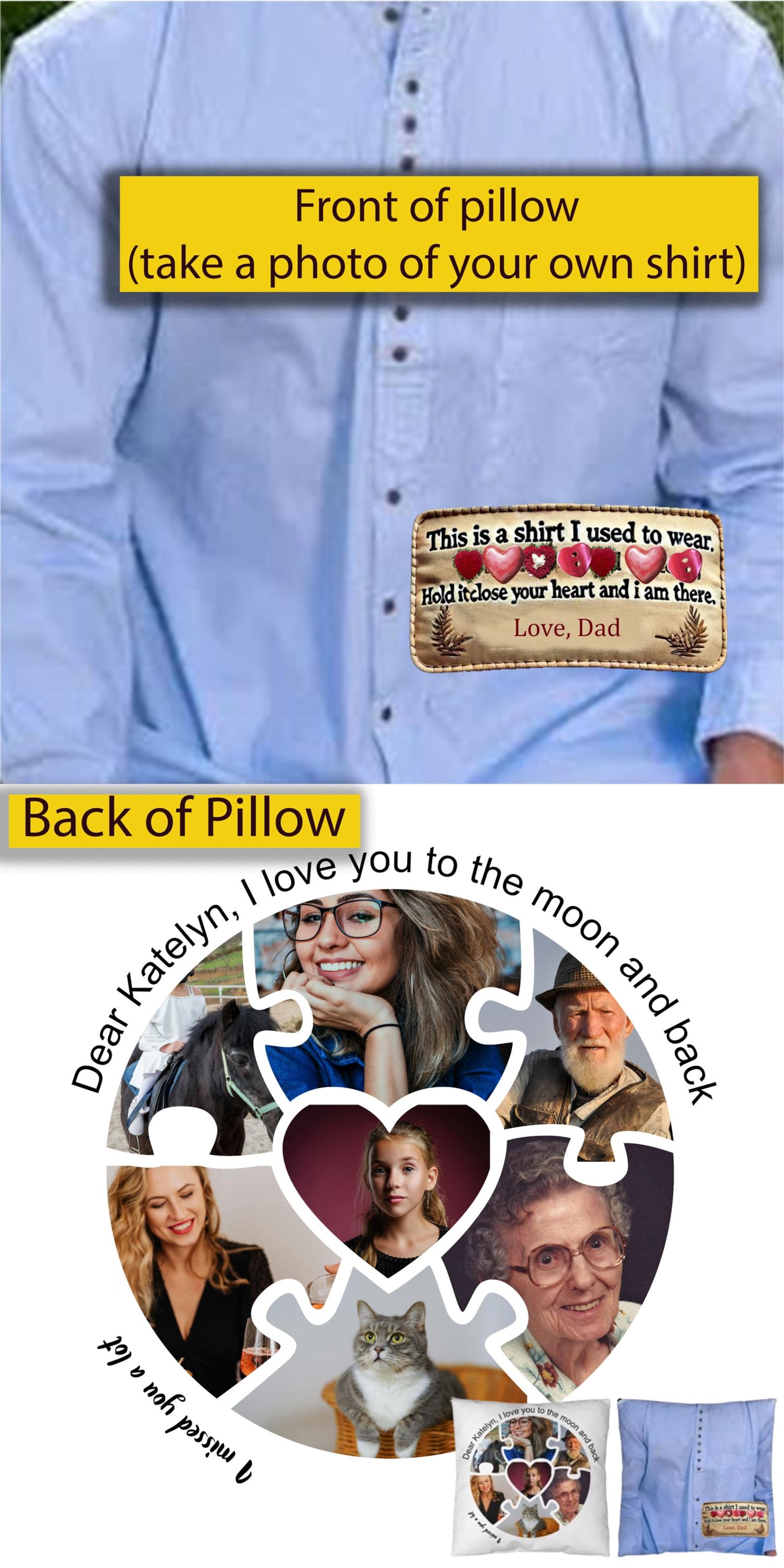 Custom Memory Pillow Personalized Memorial Gift Shirt Keepsake Photo ...