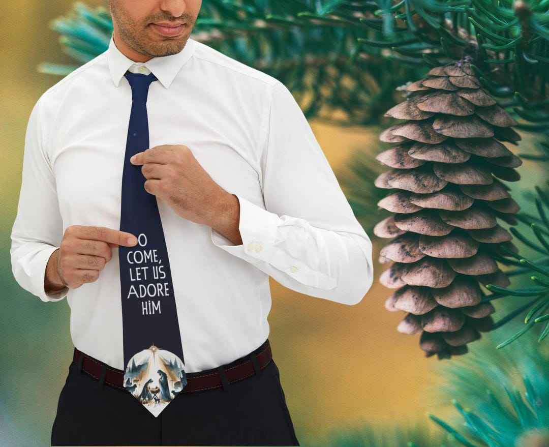 Nativity Christmas Necktie, O Come Let Us Adore Him Tie, Church and ...