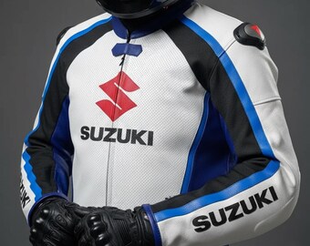 Suzuki Leather Motorcycle Racing Jacket: Cowhide Biker Armor - Etsy