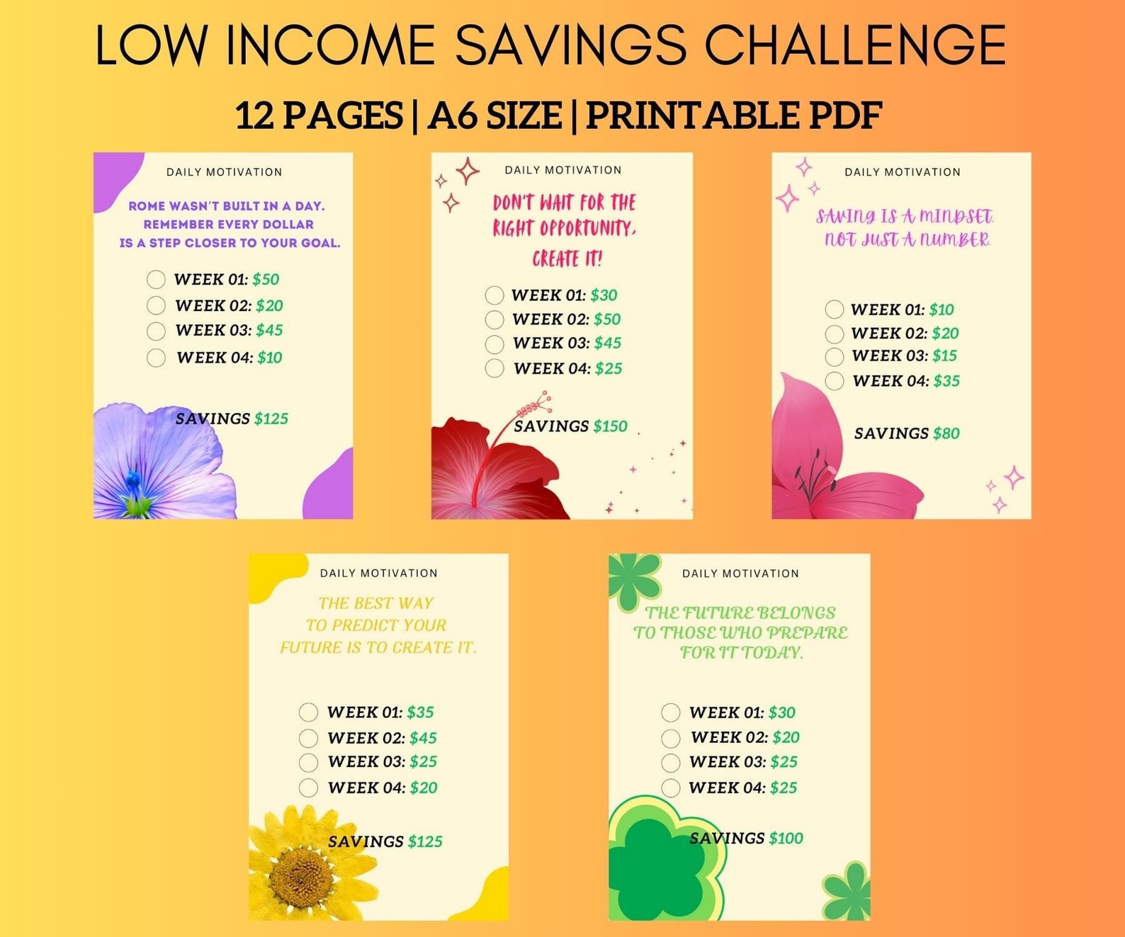 A6 Low Income Savings Challenge Bundle, Monthly Savings Challenge ...
