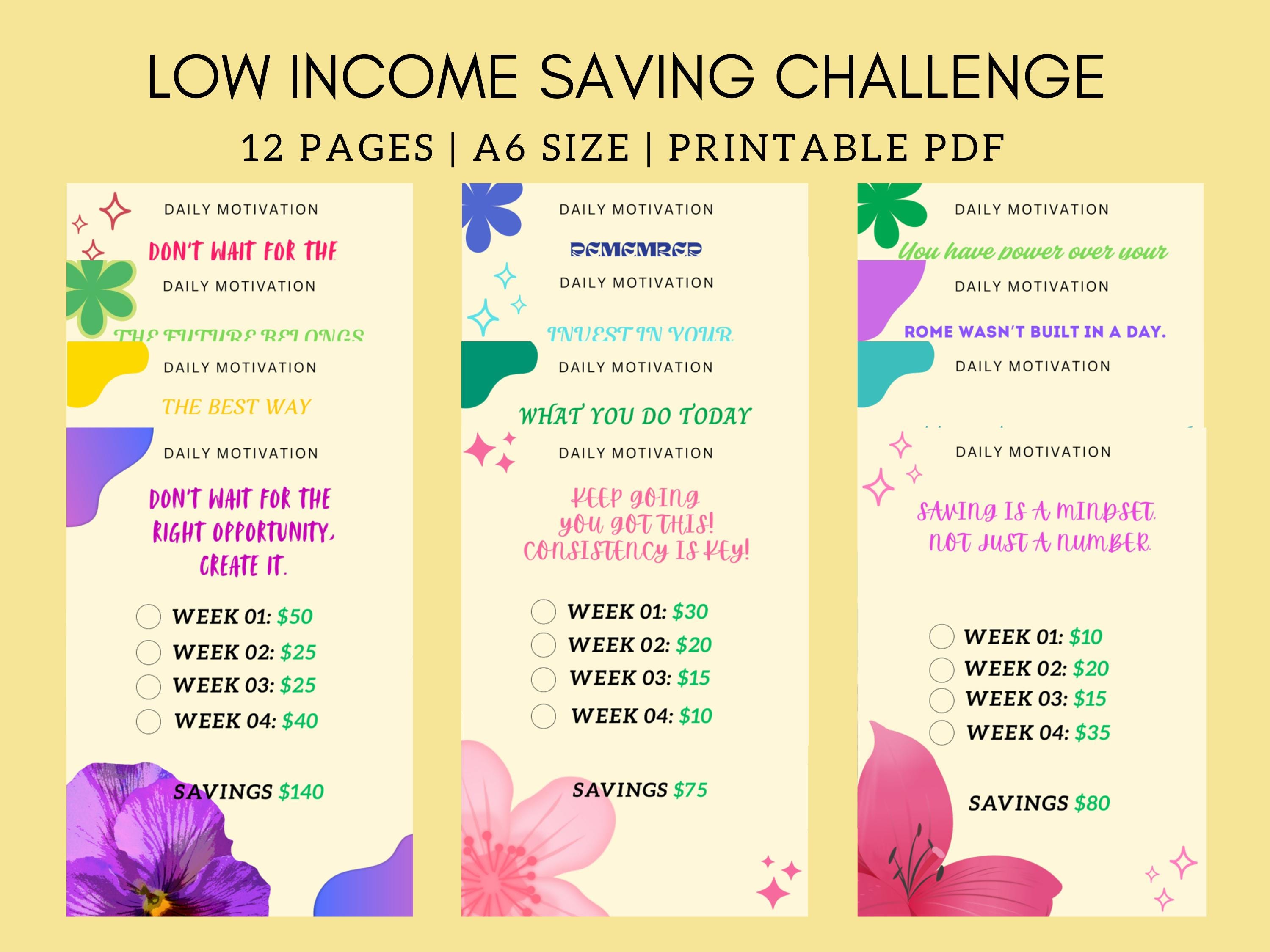 A6 Low Income Savings Challenge Bundle, Monthly Savings Challenge ...
