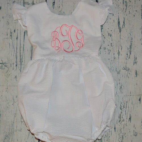 Monogrammed Baby Blue Seersucker Ruffle Bottom Bubble Girls - Etsy