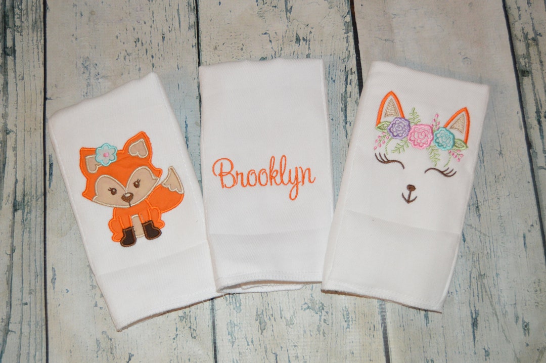 Personalized Girls Fox Burp Cloth Set of 3, Monogrammed Girls Burp ...