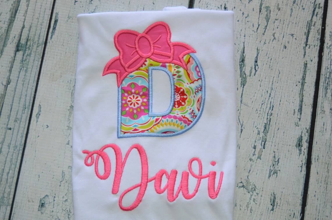 Personalized Girls Shirt, Monogrammed Initial With Bow, Girls Applique ...