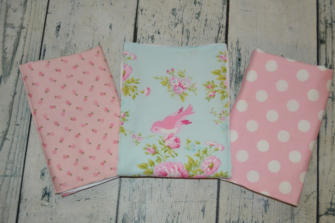 Floral and Bird Fabric Burp Cloth Set of 3 - Personalized Baby Burp ...