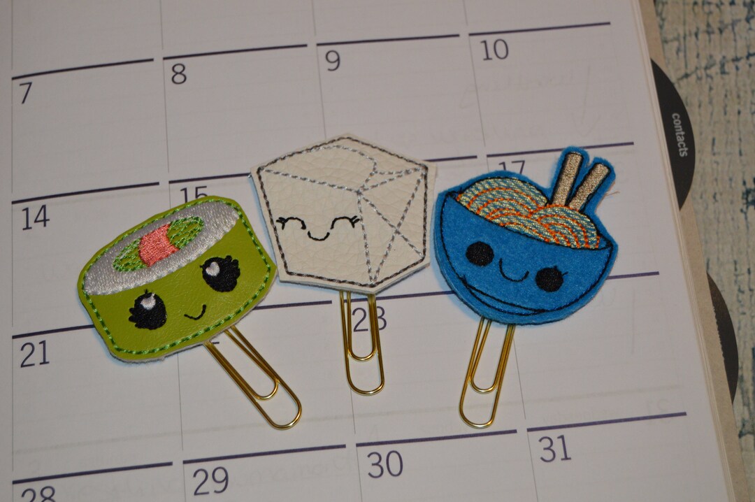 Planner Clips Set of 3 Sushi Ramen and Takeout Box, Paper Clip Planner ...