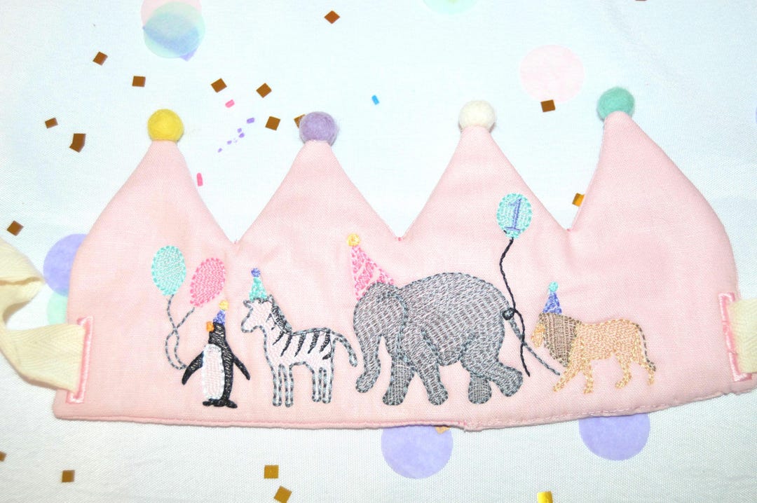 Zoo Animal Birthday Crown : Reusable Embroidered Linen Party Crown ...