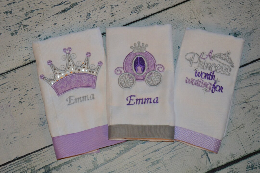 Personalized Princess Burp Cloth Set of 3 Burpies Monogrammed - Etsy