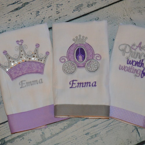 Personalized Princess Burp Cloth Set of 3 Monogrammed Baby - Etsy
