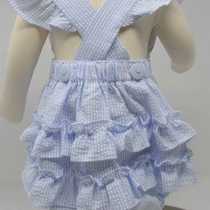 Monogrammed Baby Blue Seersucker Ruffle Bottom Bubble, Girls Romper ...