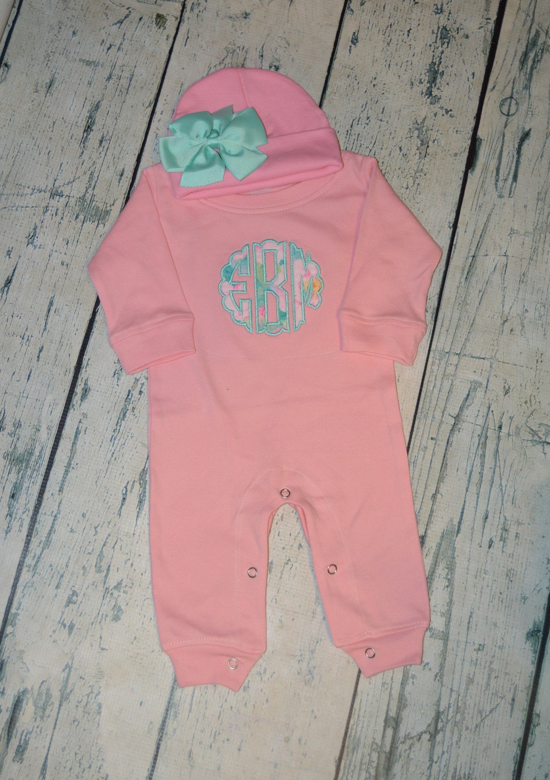 Newborn Baby Girl Sleeper Outfit, Personalized Baby Girl Sleeper Romper ...