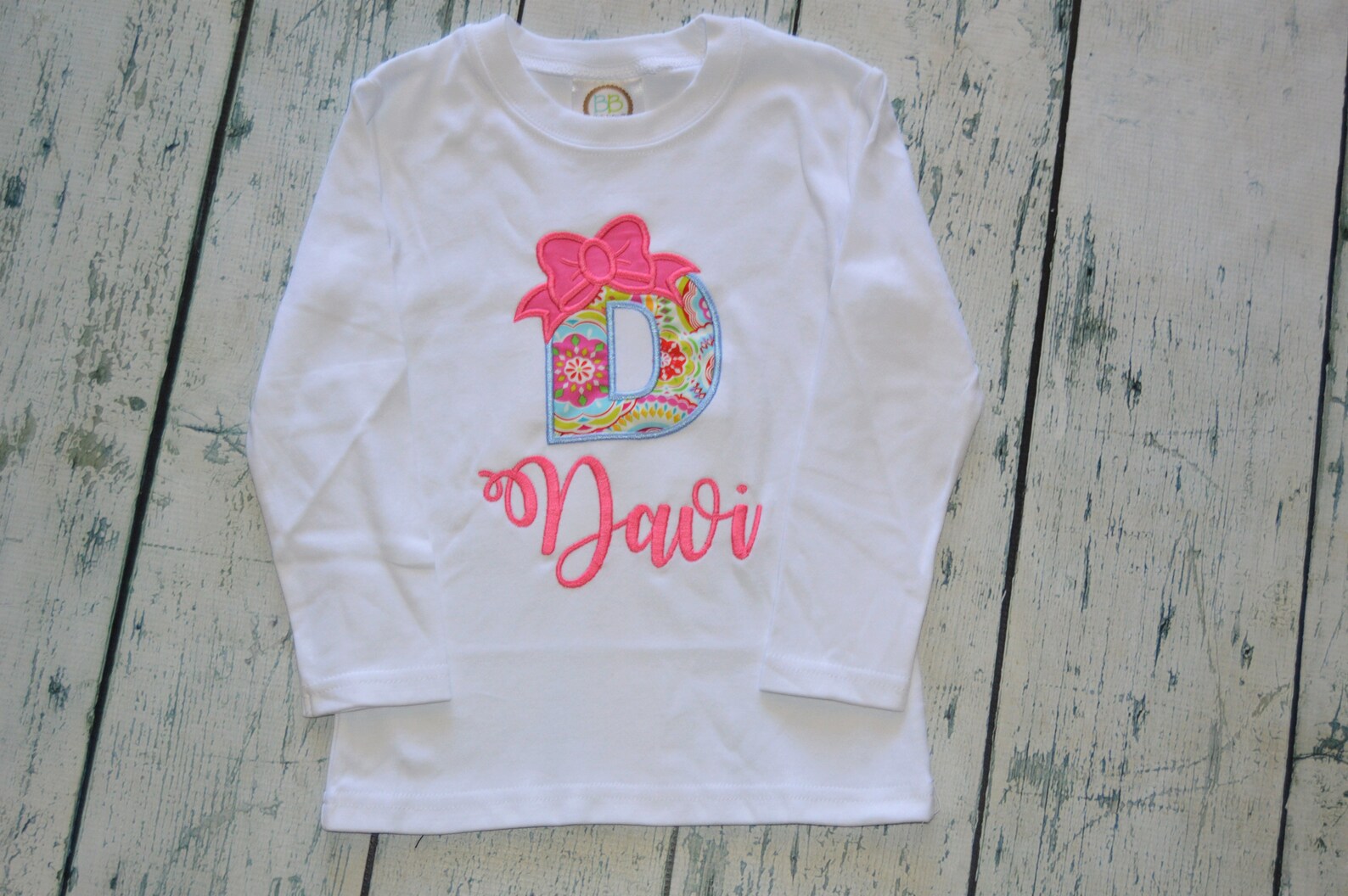 Personalized Girls Shirt, Monogrammed Initial With Bow, Girls Applique ...