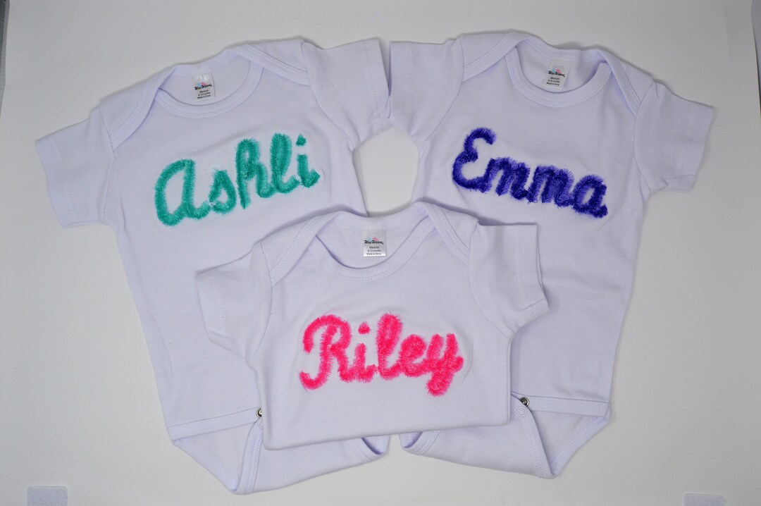 Monogrammed Fringe Name Bodysuit or Girls Shirt, Embroidered ...