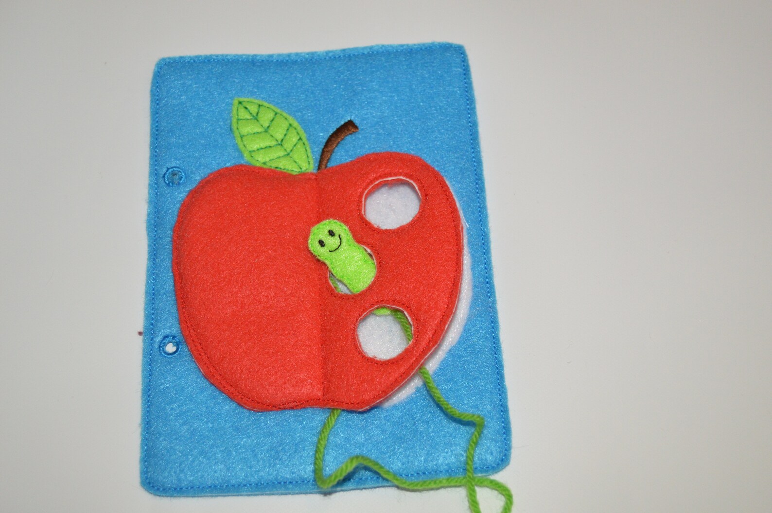Apple and Inch Worm Threading Activity Quiet Book Page, Busy Book Page ...
