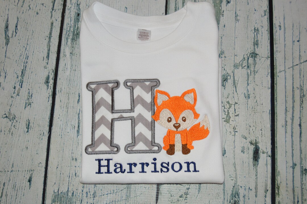 Monogrammed Fox Shirt or Bodysuit, Personalized Fox Tee, Boys or Girls ...