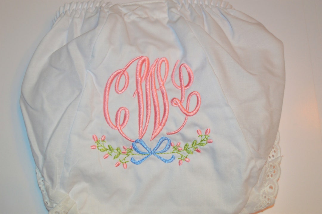 Monogrammed Baby Bloomers With Lace Trim Personalized Girls Diaper ...