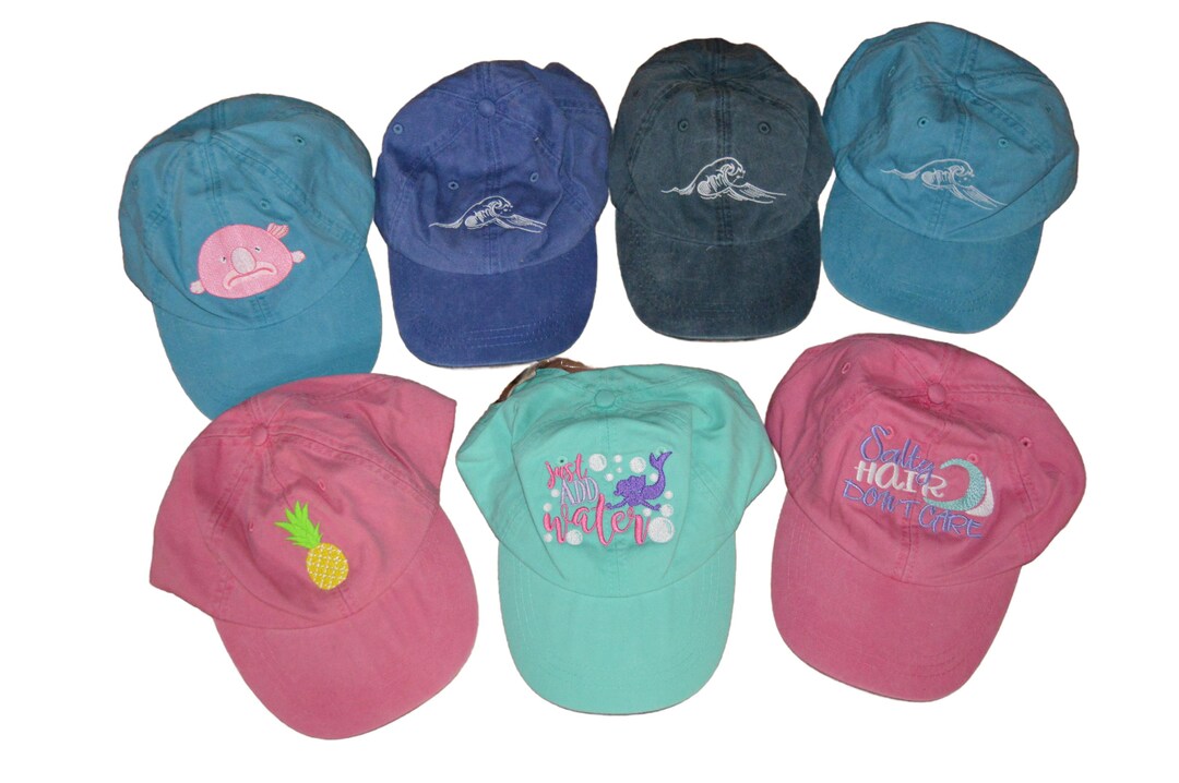 Womens Hat Assorted Designs, Beach Embroidered Hat, Mermaid Hat, Ocean ...