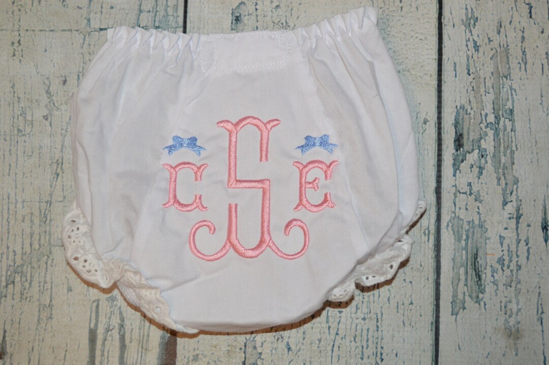 Monogrammed Baby Bloomers With Little Embroidered Bows, Custom Mini ...
