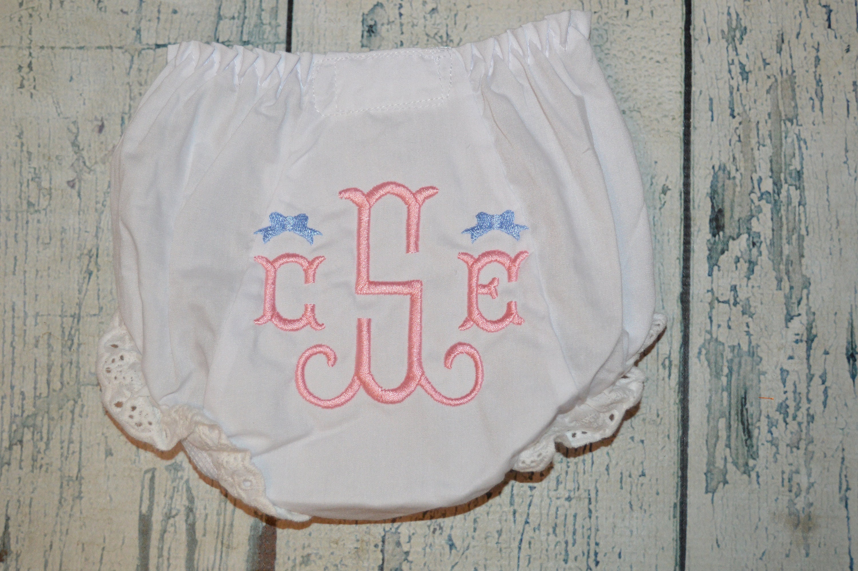 Monogrammed Baby Bloomers With Little Embroidered Bows, Custom Mini ...
