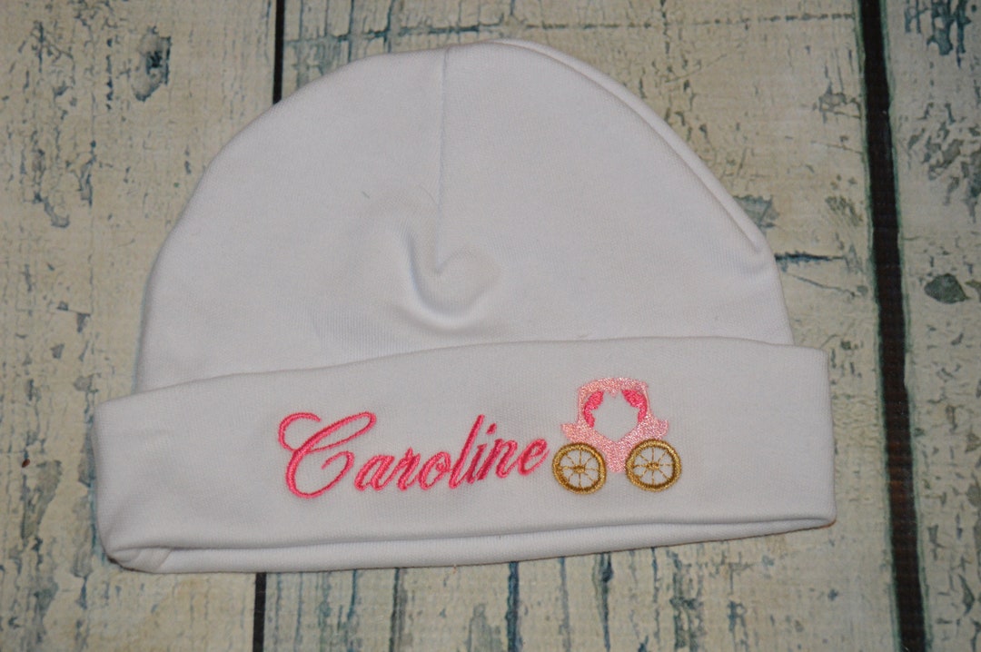 Personalized Newborn Baby Hat With Princess Carriage, Monogrammed Baby ...