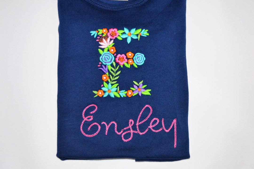 Personalized Girls Floral Initial Shirt, Monogrammed Flower Initial ...