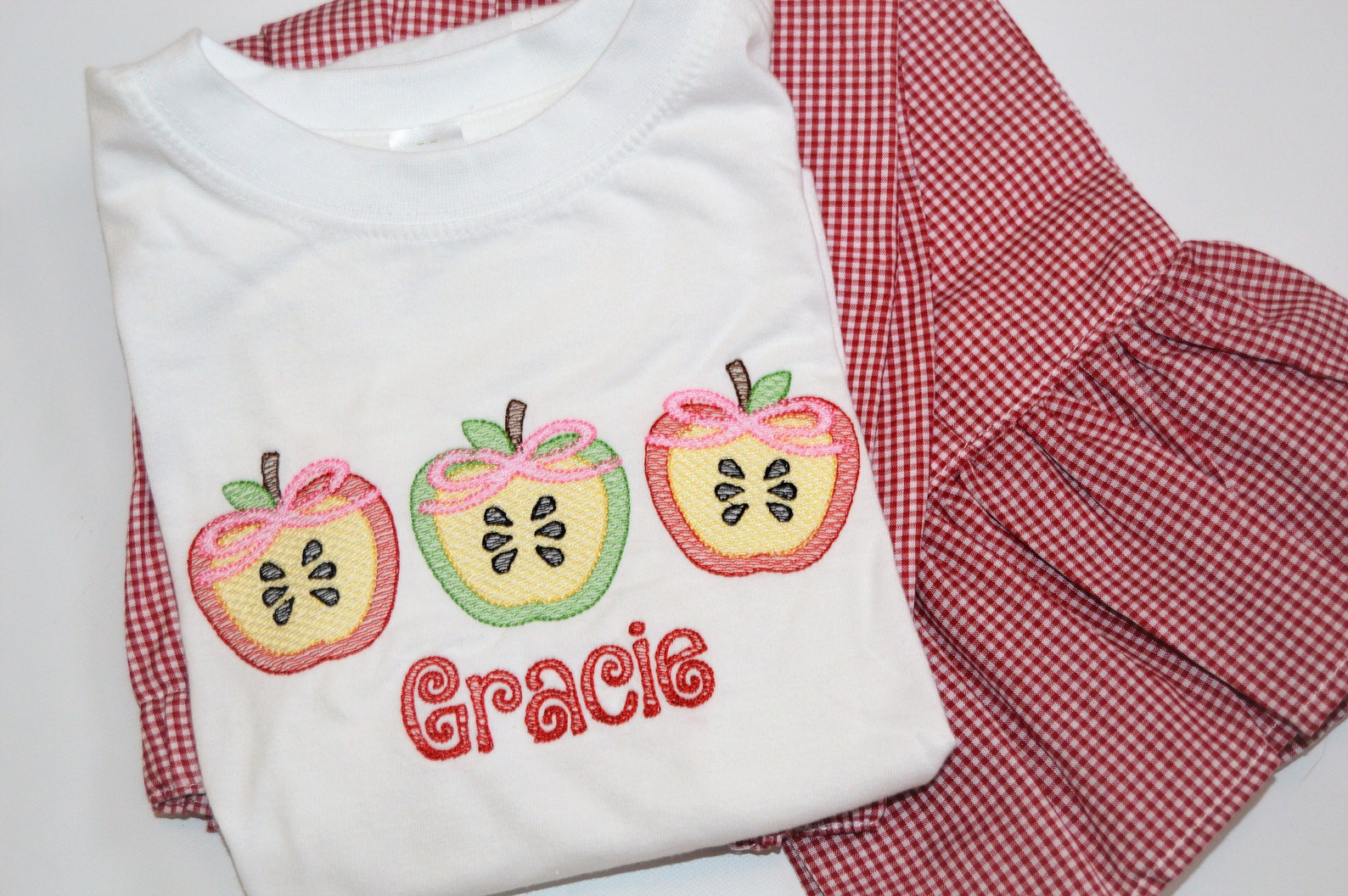 Personalized Girls Fall Apple Outfit or Shirt, Embroidered Back to ...