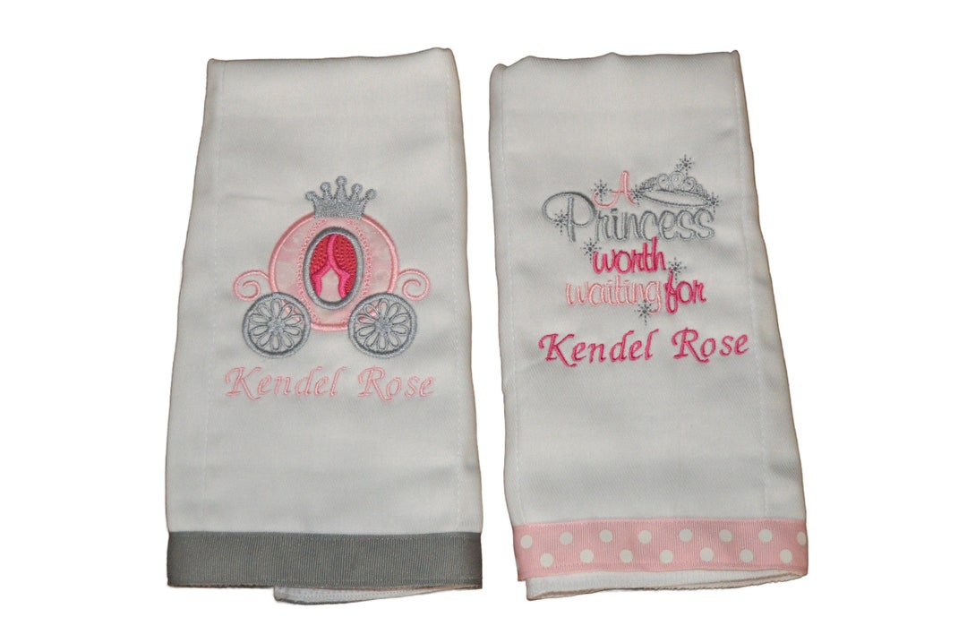 Personalized Princess Burp Cloth Set of 2 in Silver and Pink - Etsy