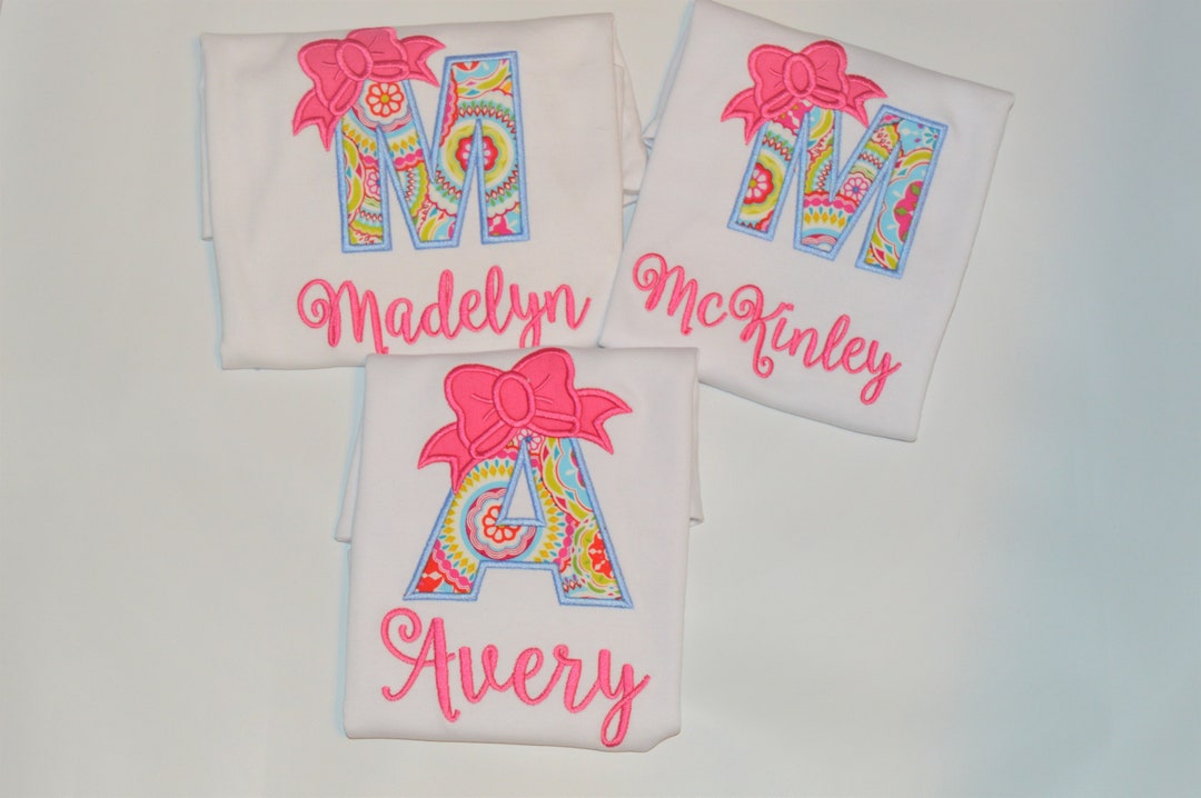 Personalized Girls Shirt, Monogrammed Initial With Bow, Girls Applique ...