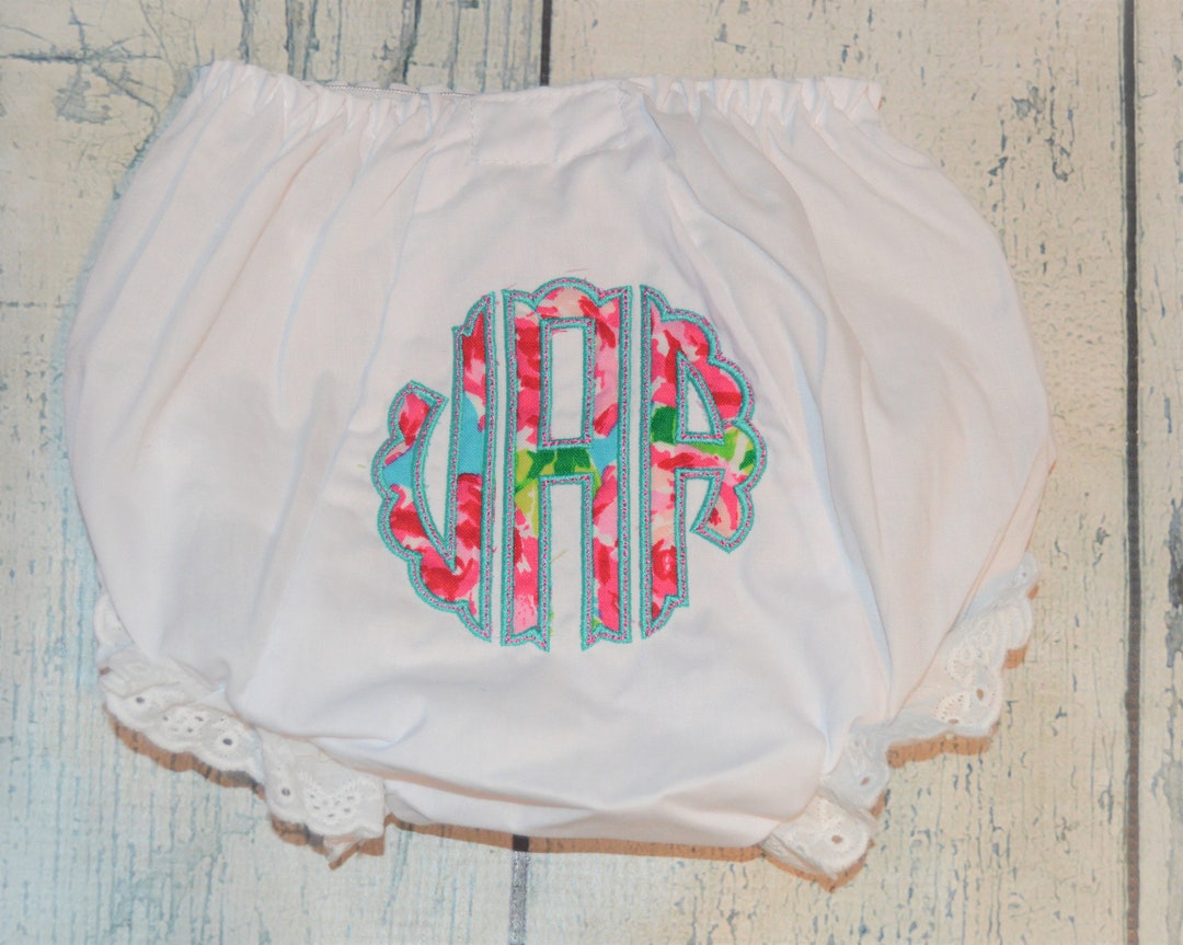 Baby Girl Monogrammed Bloomers, Flower Circle Applique Bloomer, Girls ...
