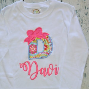 Personalized Girls Shirt, Monogrammed Initial With Bow, Girls Applique ...