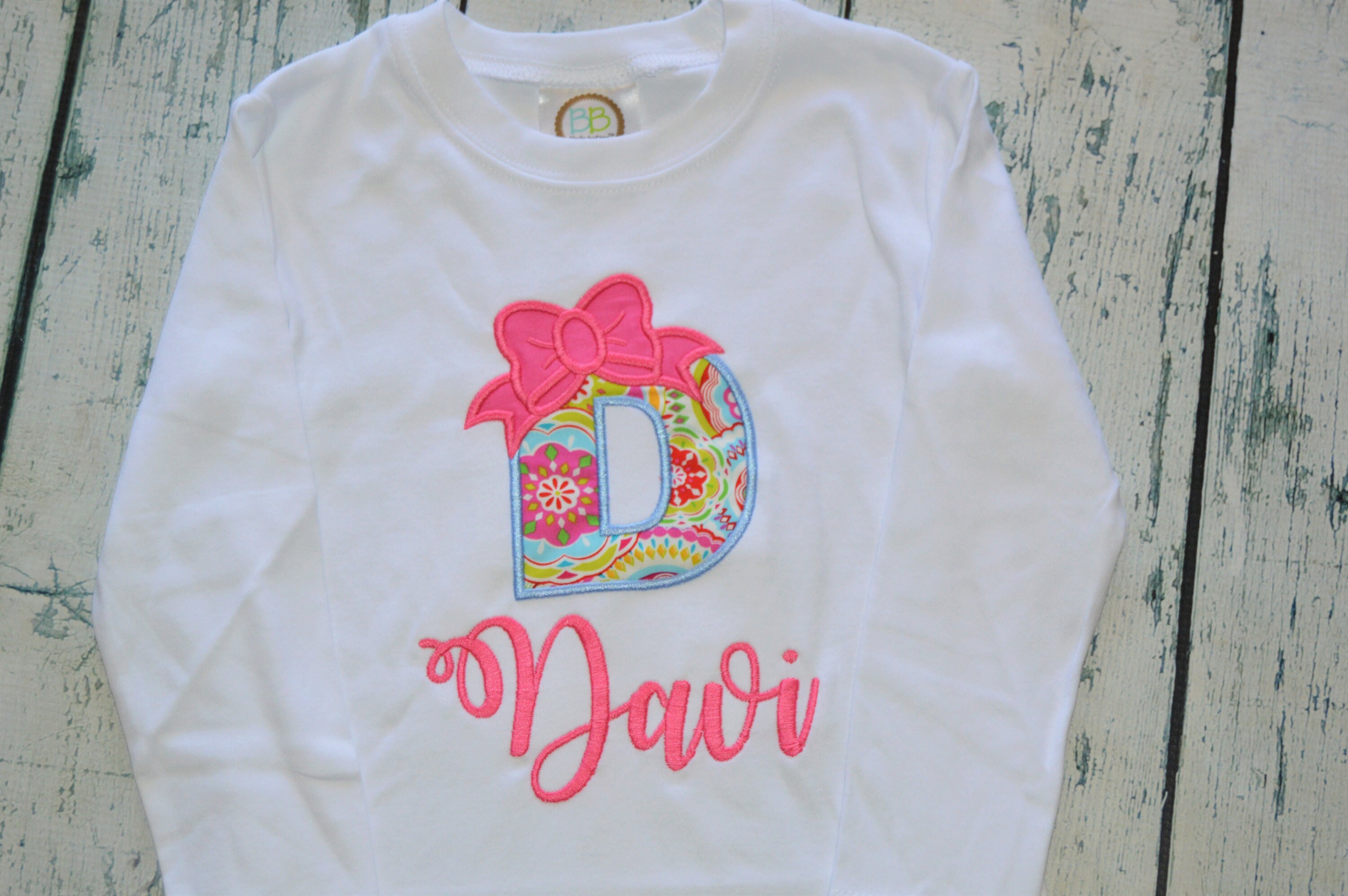 Personalized Girls Shirt, Monogrammed Initial With Bow, Girls Applique ...