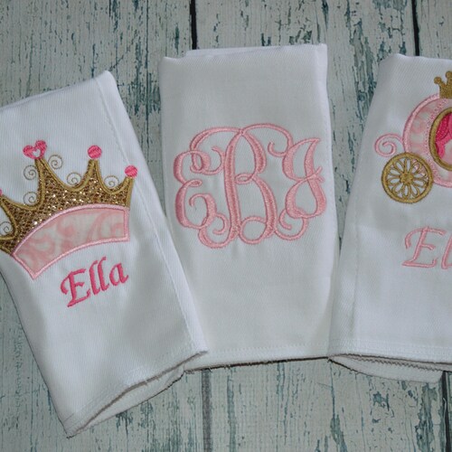 Personalized Princess Burp Cloth Set of 3 Monogrammed Baby - Etsy