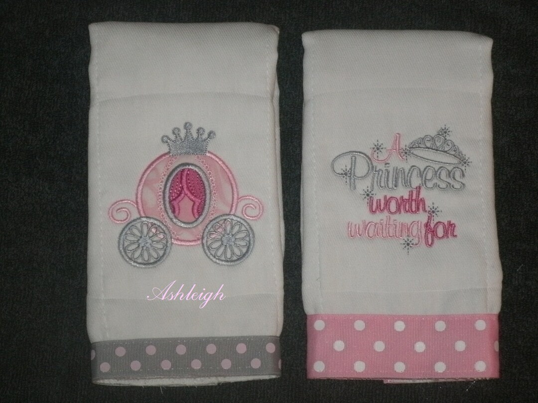 Personalized Princess Burp Cloth Set of 2 Burpies MONOGRAM Baby Girl - Etsy