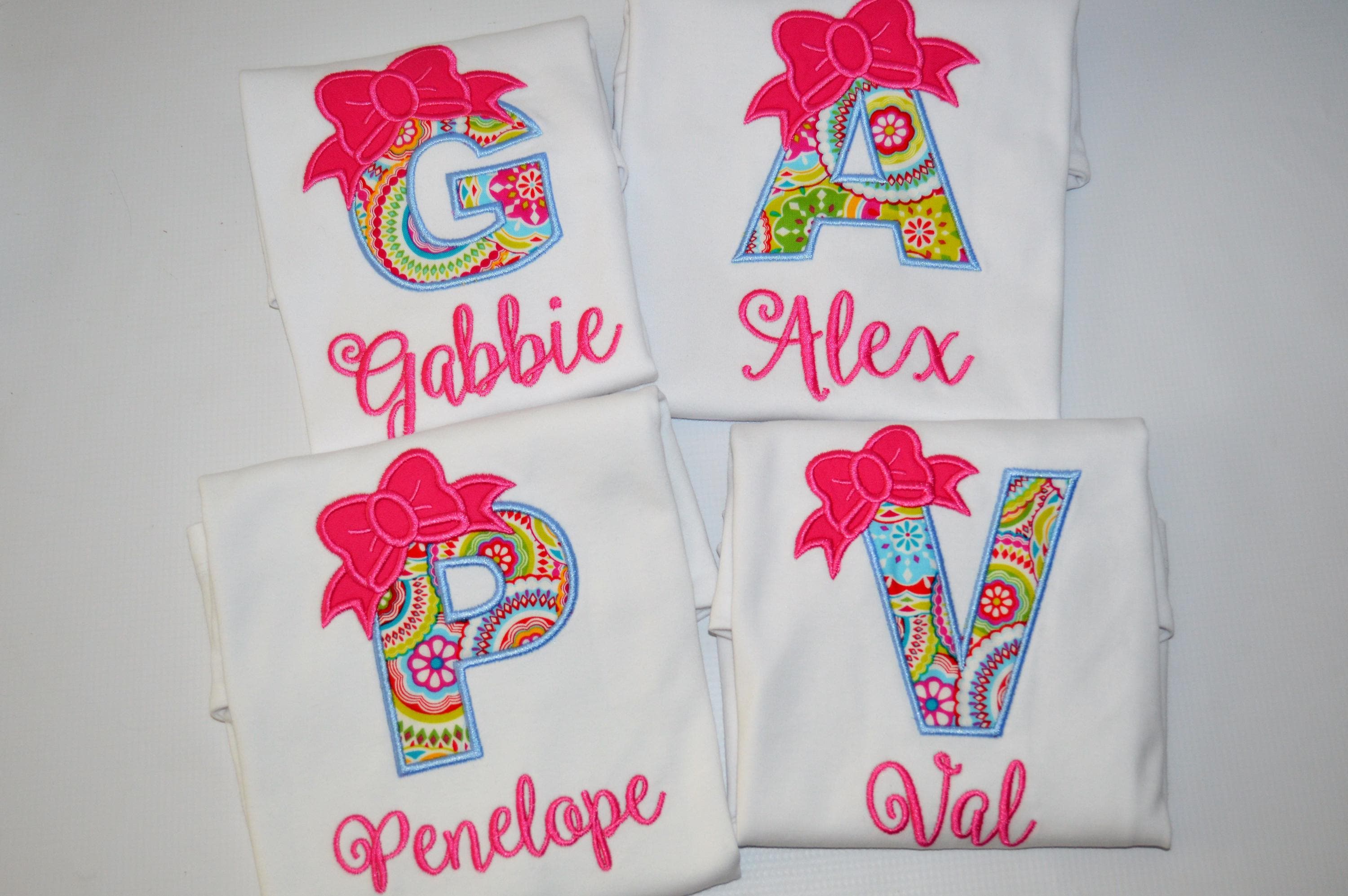 Personalized Girls Shirt, Monogrammed Initial With Bow, Girls Applique ...