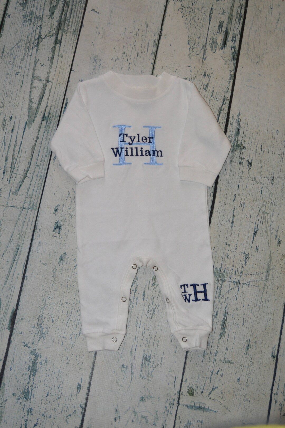 Monogrammed Newborn Baby Boy Outfit, Monogram Baby Sleeper Romper ...