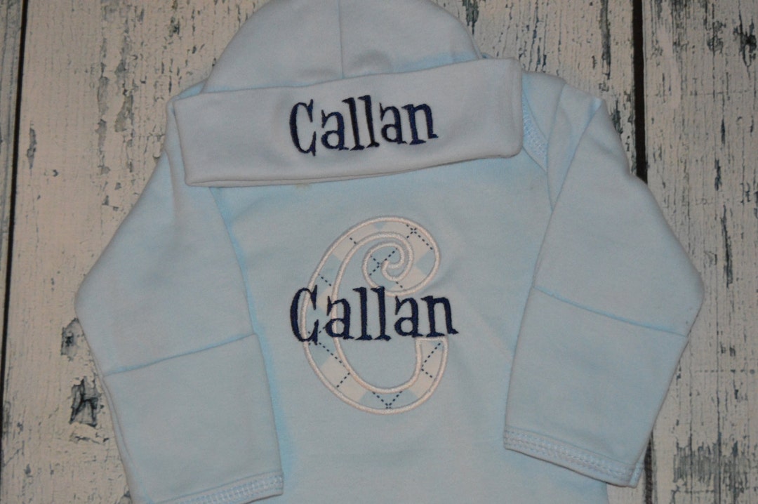 Personalized Baby Blue Argyle Baby Gown and Hat Coming Home Outfit Set ...