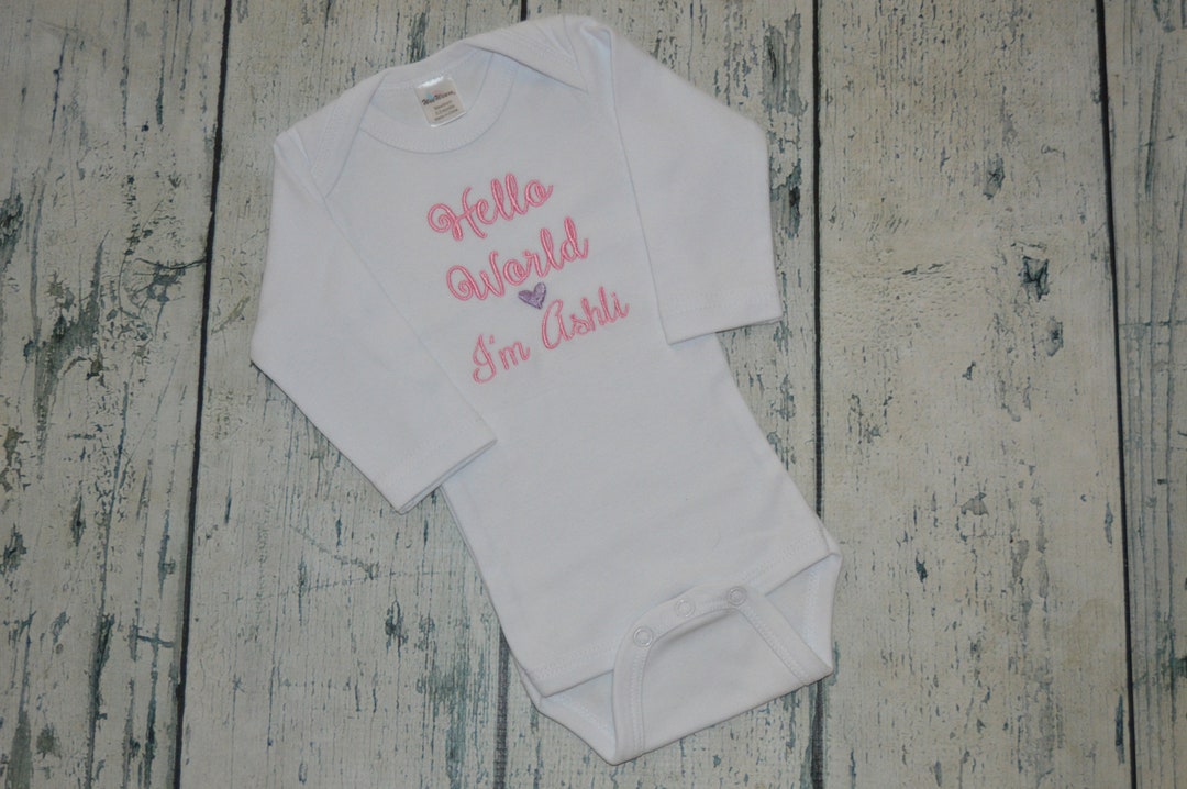 Personalized Hello World Bodysuit- Newborn Girl Outfit - Cpming Home ...